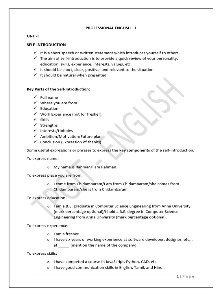 Professional English - I - Unit-1 | PDF | Grammatical Tense | Verb
