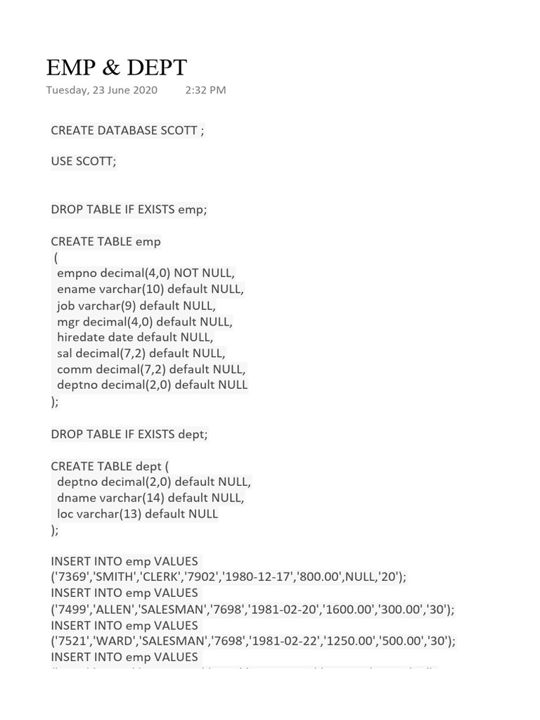 Emp & Dept | PDF