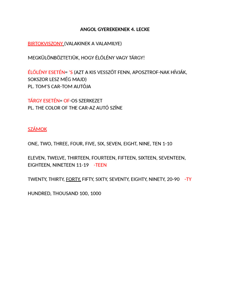 Angol Gyerekeknek 4 Folyt. Kész | PDF