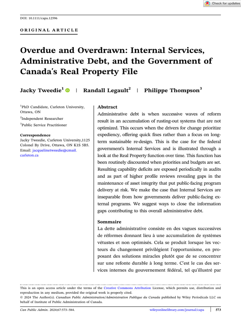 Can Public Adm - 2024 - Tweedie - Overdue and Overdrawn Internal ...