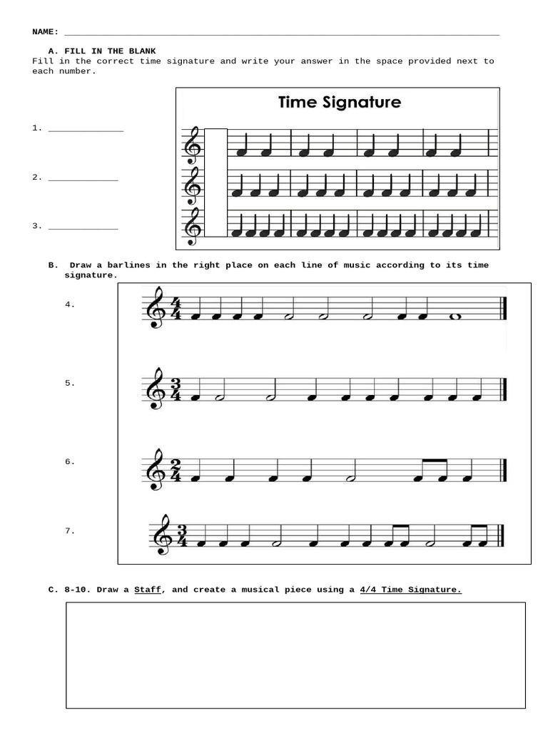 Music Time Signature Practice Worksheet | PDF