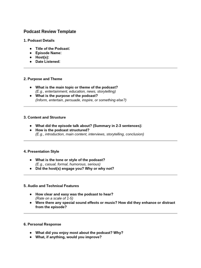 Podcast Review Template Guide | PDF