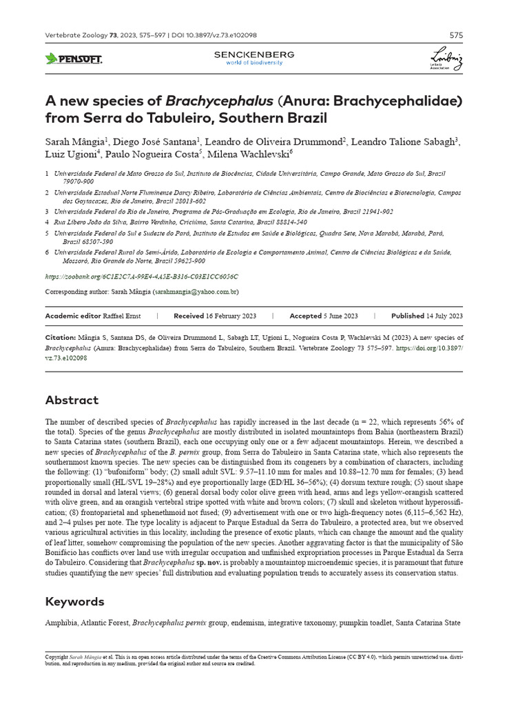 Mangia Et Al. 2023. Brachycephalus Tabuleiro | PDF | Polymerase Chain Reaction | 16 S Ribosomal Rna
