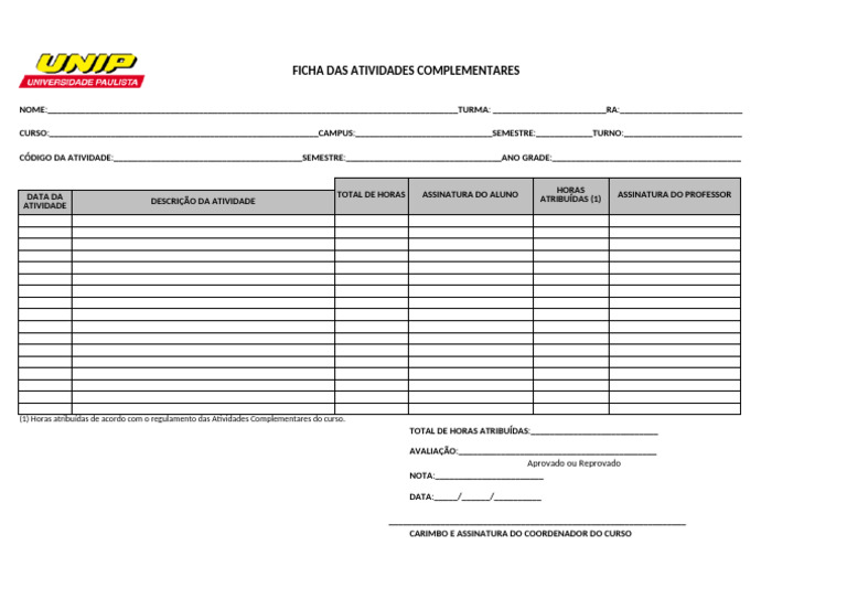 Ficha de Atividades Complementares - Unip | PDF