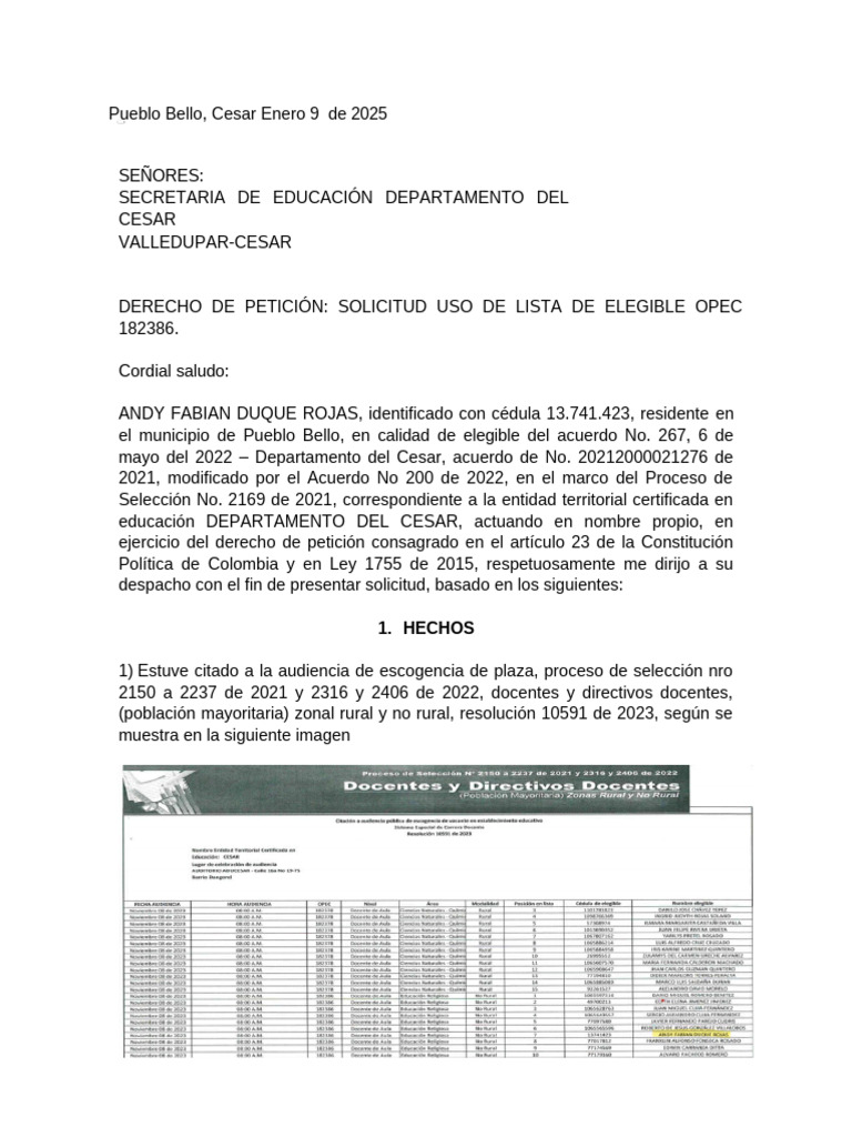 Solicitud de Uso de Lista Elegibles OPEC 182386 | PDF