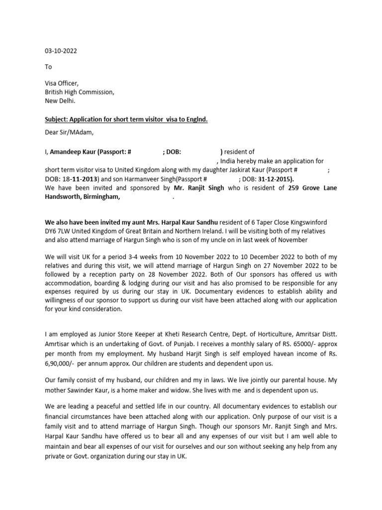 UK Visitor Visa Application Cover Letter | PDF | Travel Visa