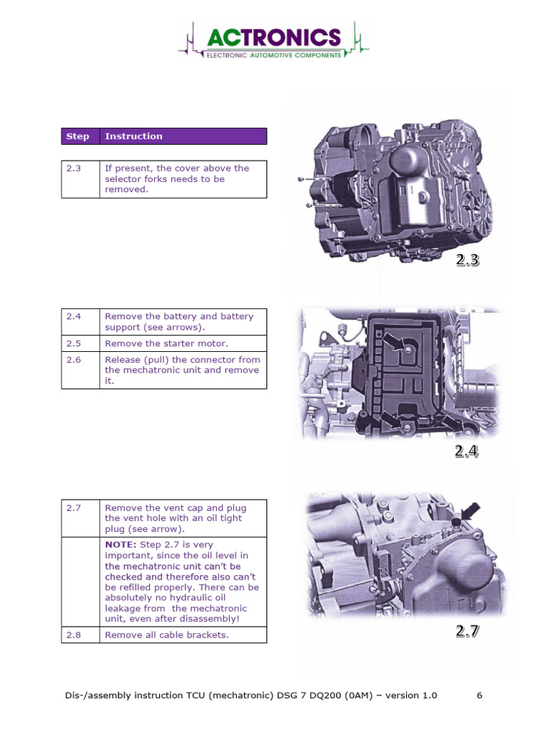 DSG 7 DQ200 Mechatronic Assembly Guide | PDF | Mechanical Engineering ...
