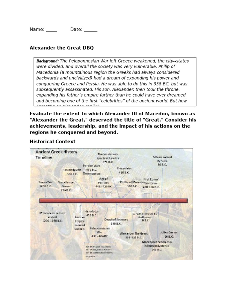 Alexander The Great DBQ | PDF | Alexander The Great | Macedonia ...