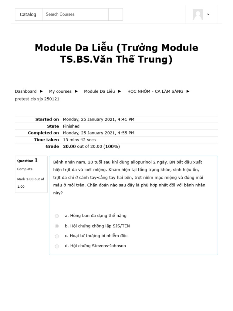 (Da liễu) Pretest Case SJS - TEN Y19 | PDF
