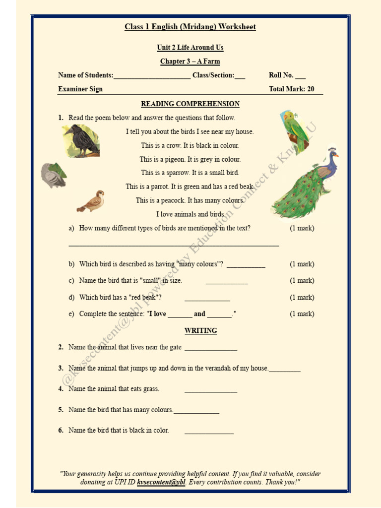 Class 1 English (Mridang) Unit 2 Life Around Us Chapter 3 - A Farm ...