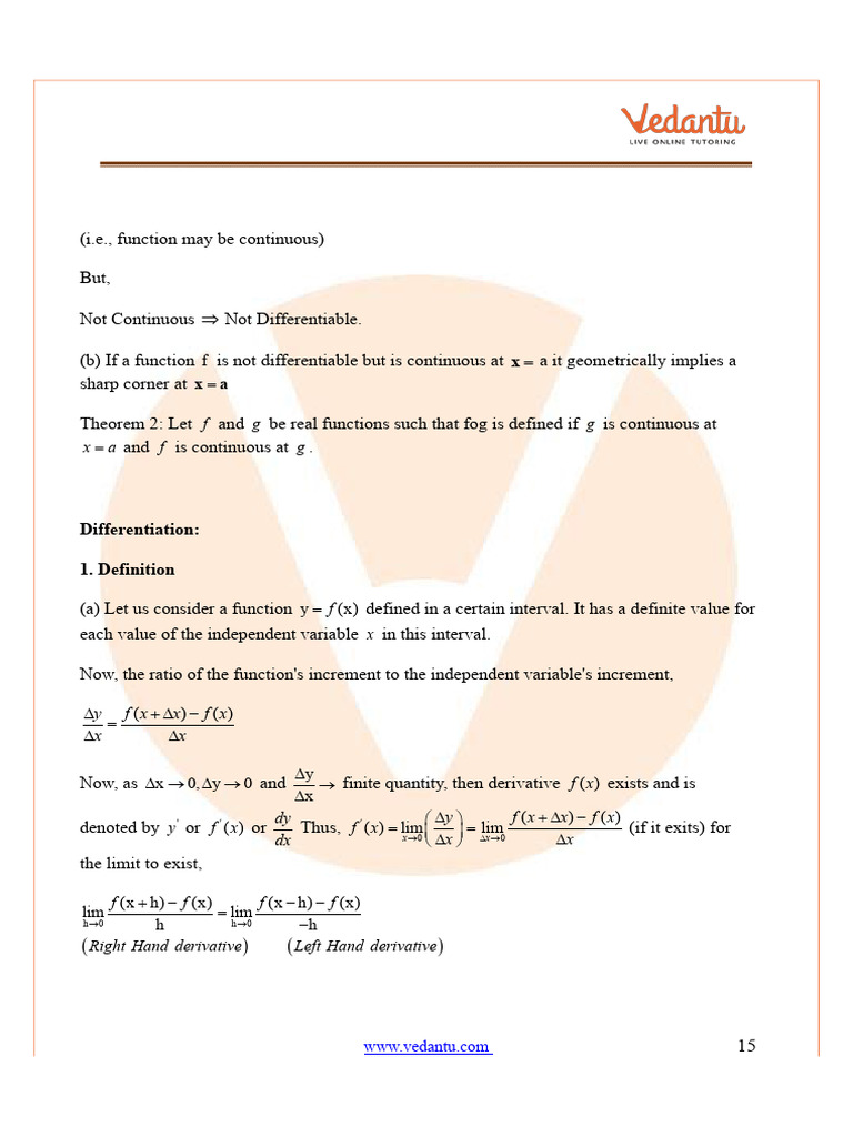 Class 12 Differentiation Notes PDF | PDF | Derivative | Function ...