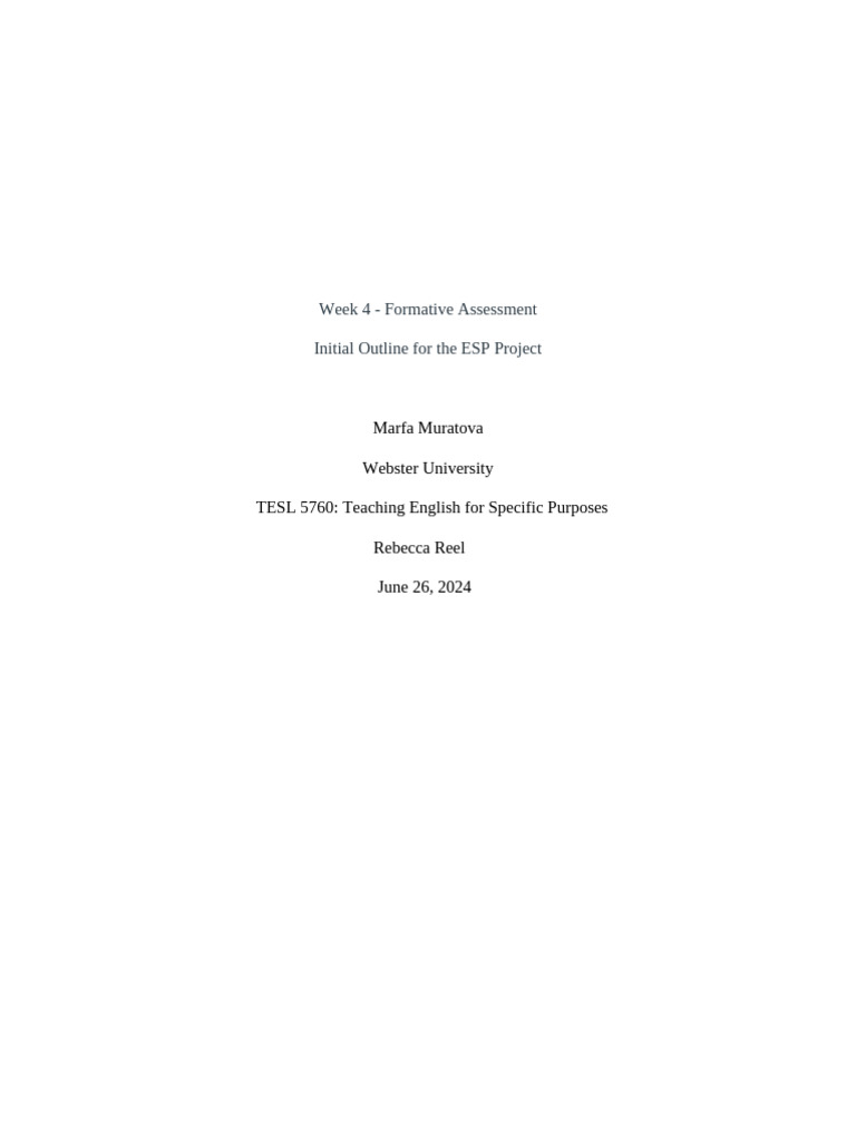 Week 4 Formative Assessment Initial Outline For The ESP Project | PDF ...