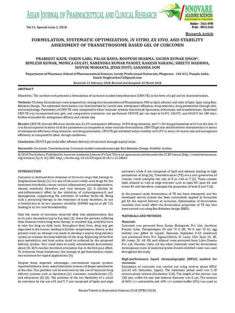Curcumin-Loaded Transethosome Gel Formulation | PDF | Topical ...