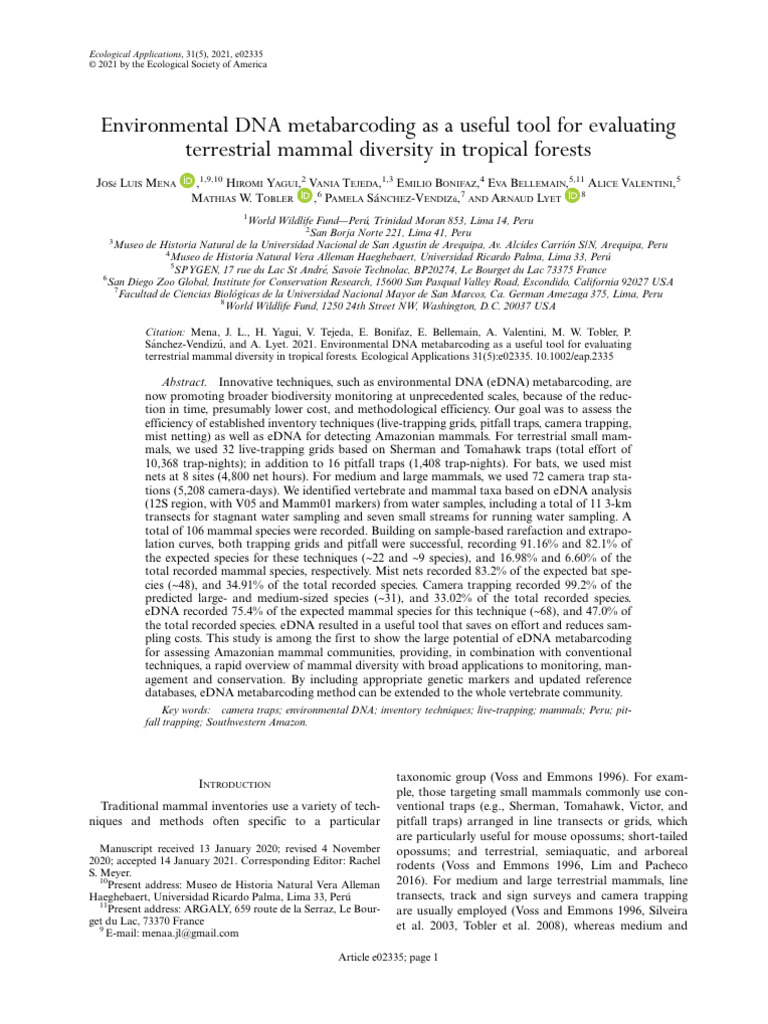 Mena Et Al. 2021. Environmental DNA Metabarcoding As A Useful Tool For Evaluating | PDF ...