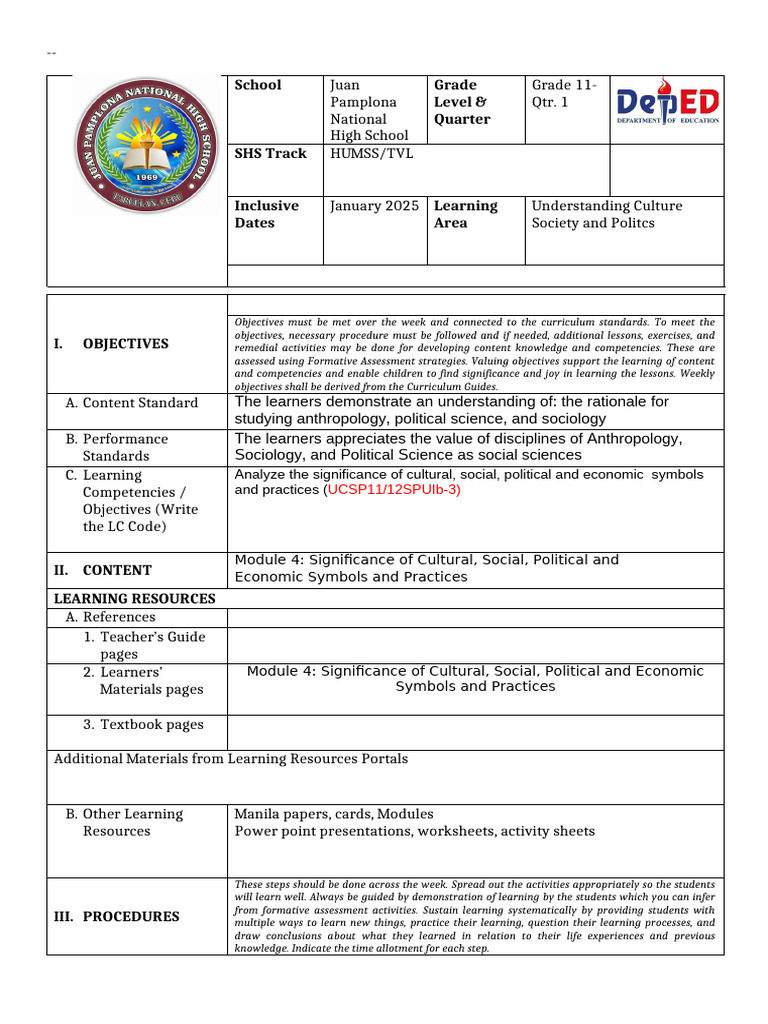 DLL Ucsp Week 4 Q1 | PDF | Symbols | Behavioural Sciences