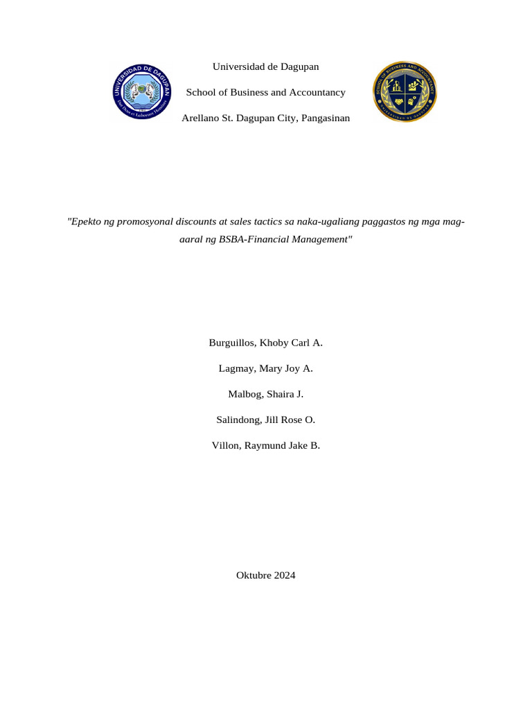 Epekto NG Promosyonal Discounts at Sales Tactics Sa Naka Ugaliang ...