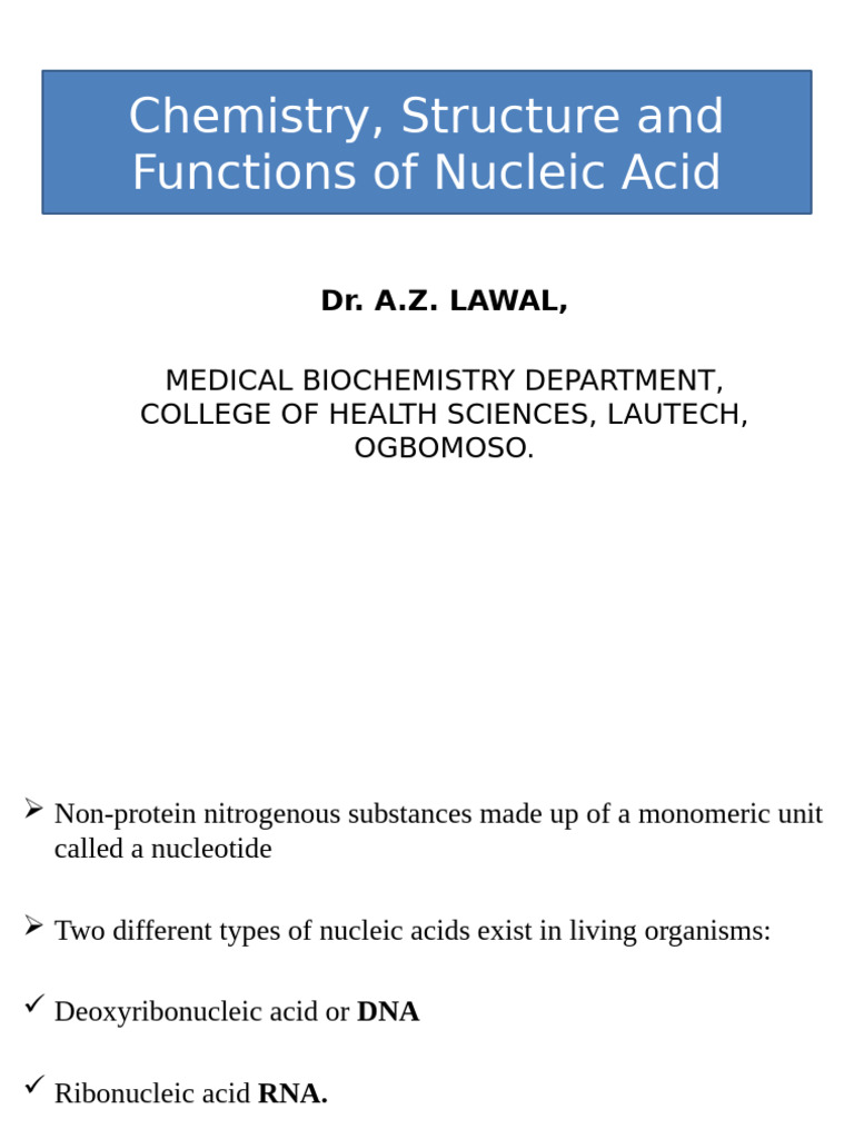 Chemistry and Functions of Nucleic Acids | PDF | Dna | Rna