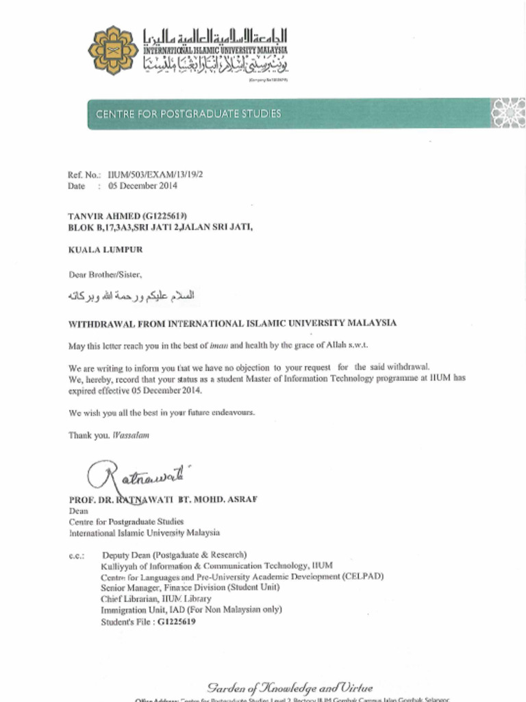 Iium Final Withdrawal Letter | PDF