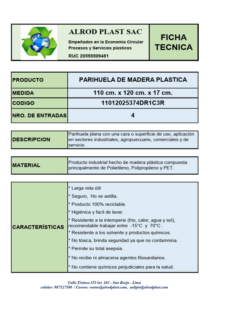 Parihuela Plástica 110x120 cm: Ecoamigable | PDF | El plastico | Madera