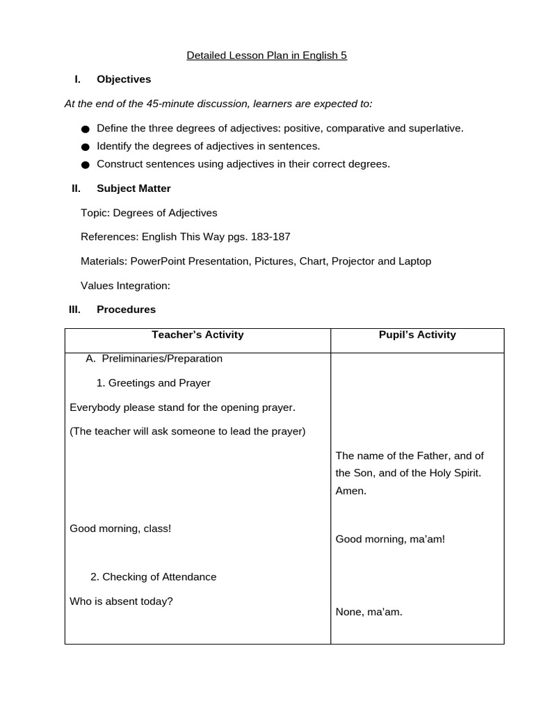Detailed Lesson Plan in English 5 | PDF | Adjective | Morphology
