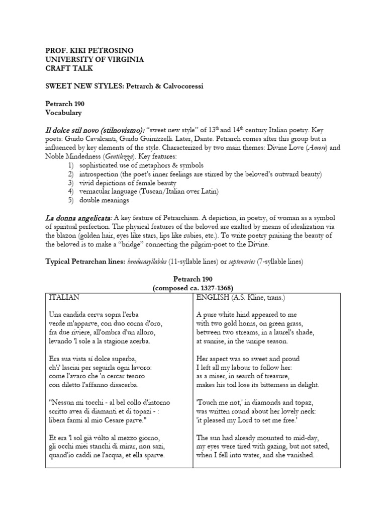 Analyzing Petrarch's Sonnet 190 | PDF | Stanzaic Form | Composition ...