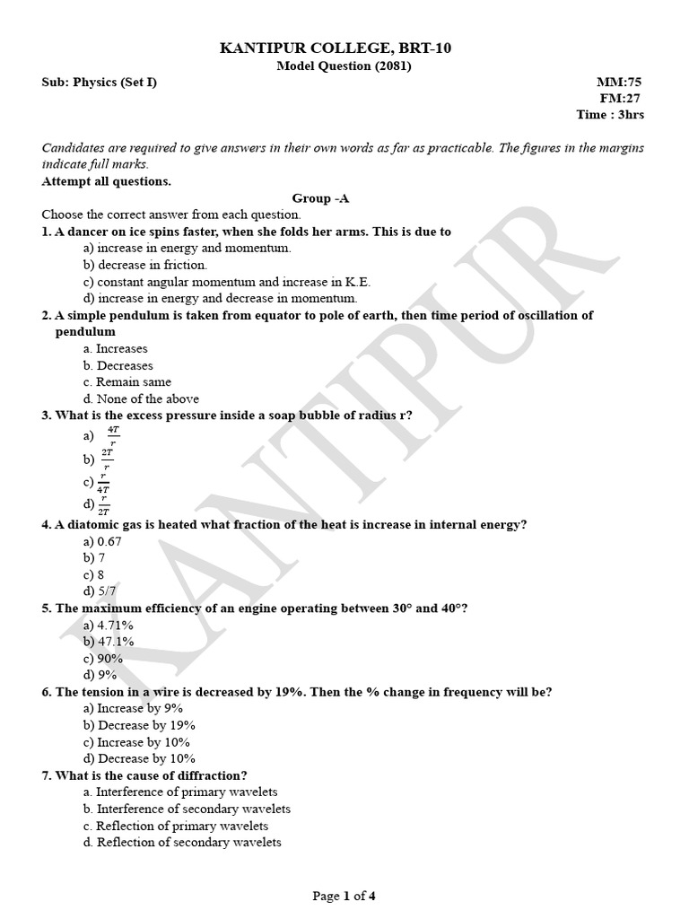 Set 1 Physics | PDF | Pendulum | Momentum