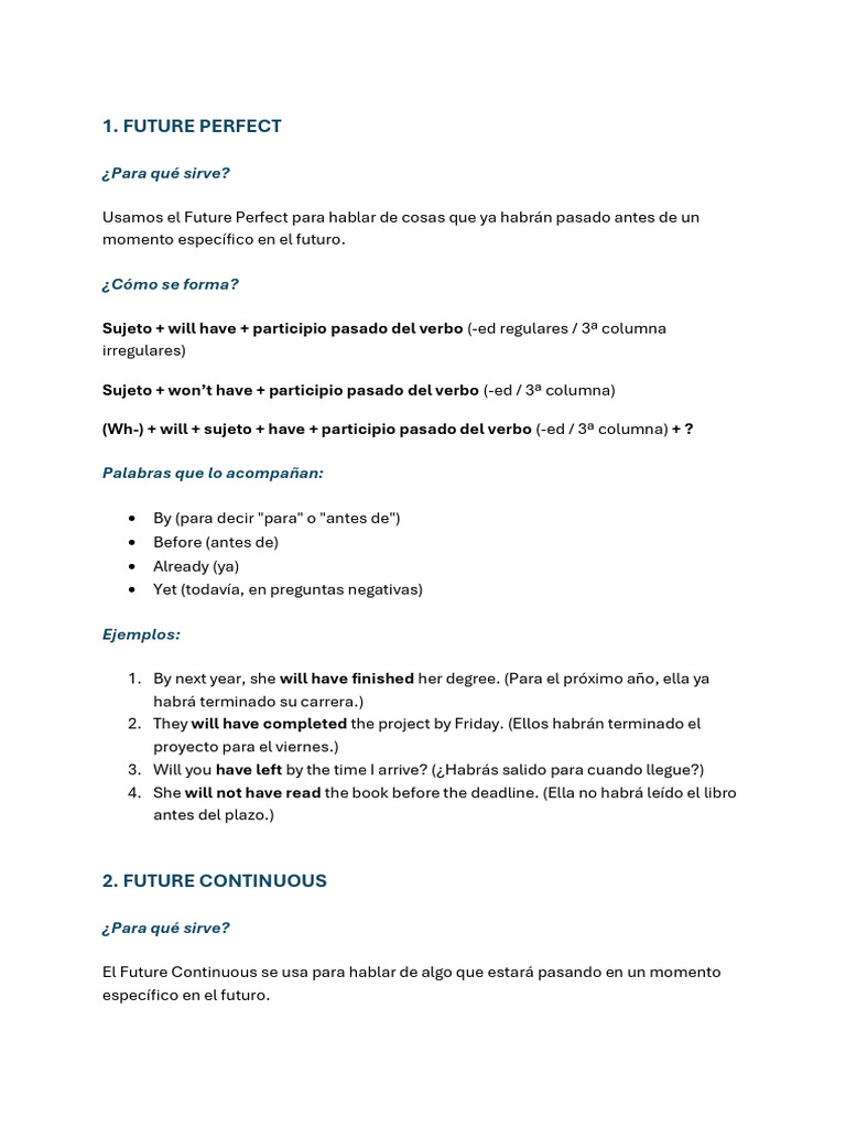 Future Perfect + Continuous | PDF | Sintaxis | Lingüística