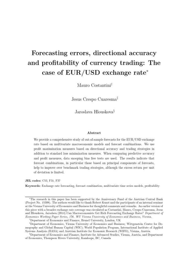 Forecasting Errors, Directional Accuracy and Profitability of Currency ...