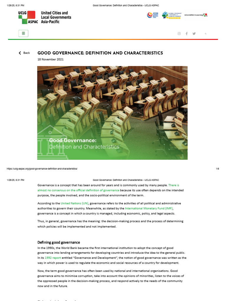 Good Governance_ Definition and Characteristics - UCLG ASPAC | PDF ...