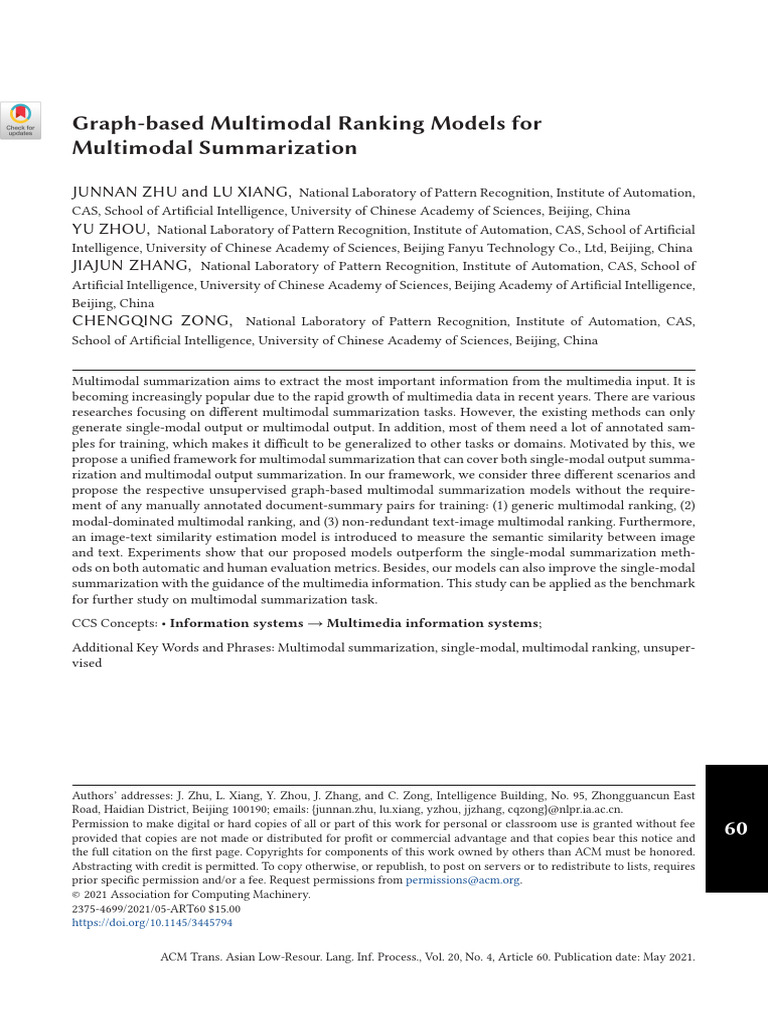 Graphbased Multimodal Ranking Models For Multimodal Summarization-1-1 ...