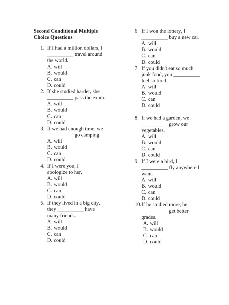 GEP Second Conditional Multiple Choice Questions | PDF