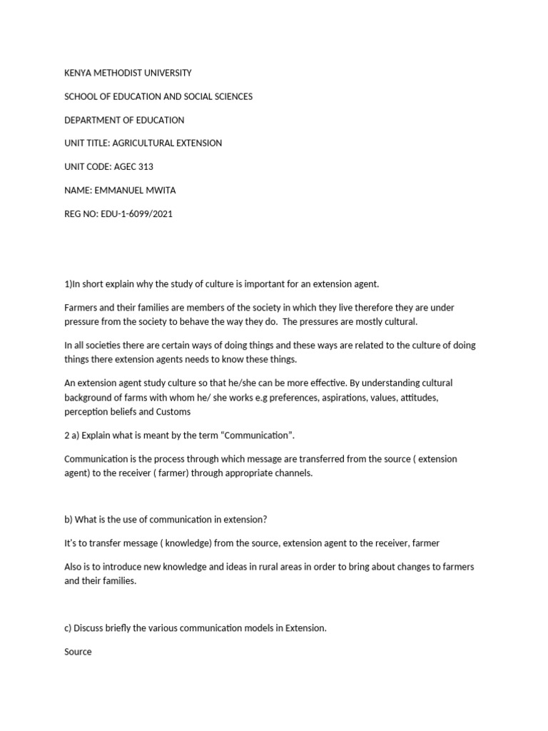 Agricultural Extension assignment-WPS Office | PDF | Agriculture ...