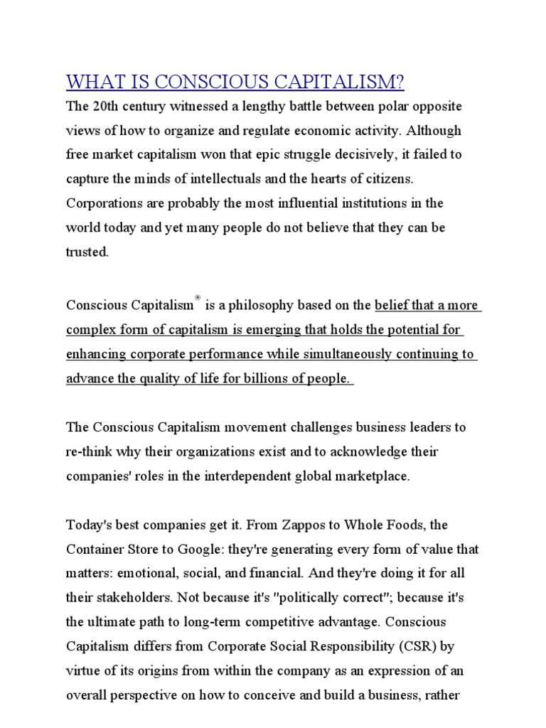 Conscious Capitalism | PDF | Capitalism | Corporate Social Responsibility