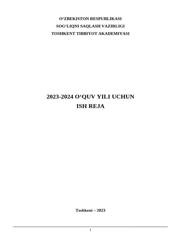 2023 2024 Oquv Yili Uchun ISH REJA | PDF