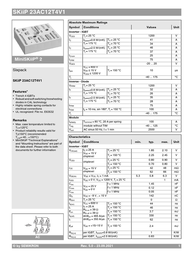 SEMIKRON DataSheet SKiiP 23AC12T4V1 25232520 | PDF | Electrostatic ...