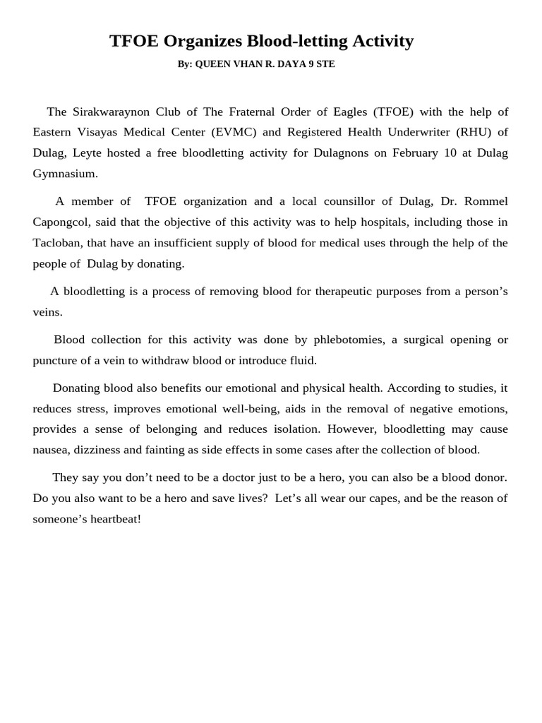 TFOE-Organizes-Blood-Letting-Activity-Article | PDF
