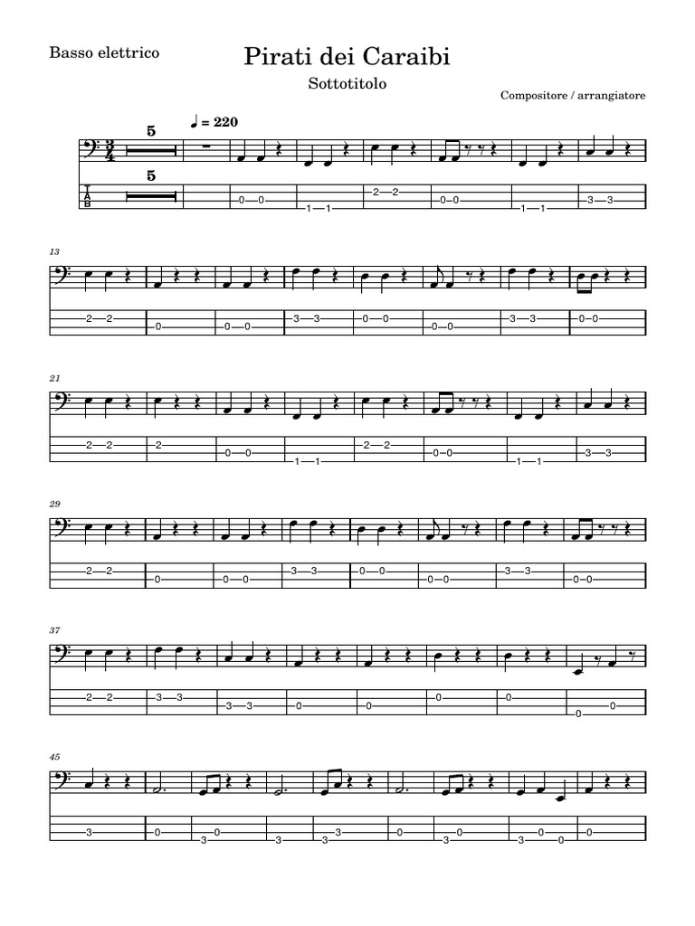Pirati Dei Caraibi - Basso | PDF