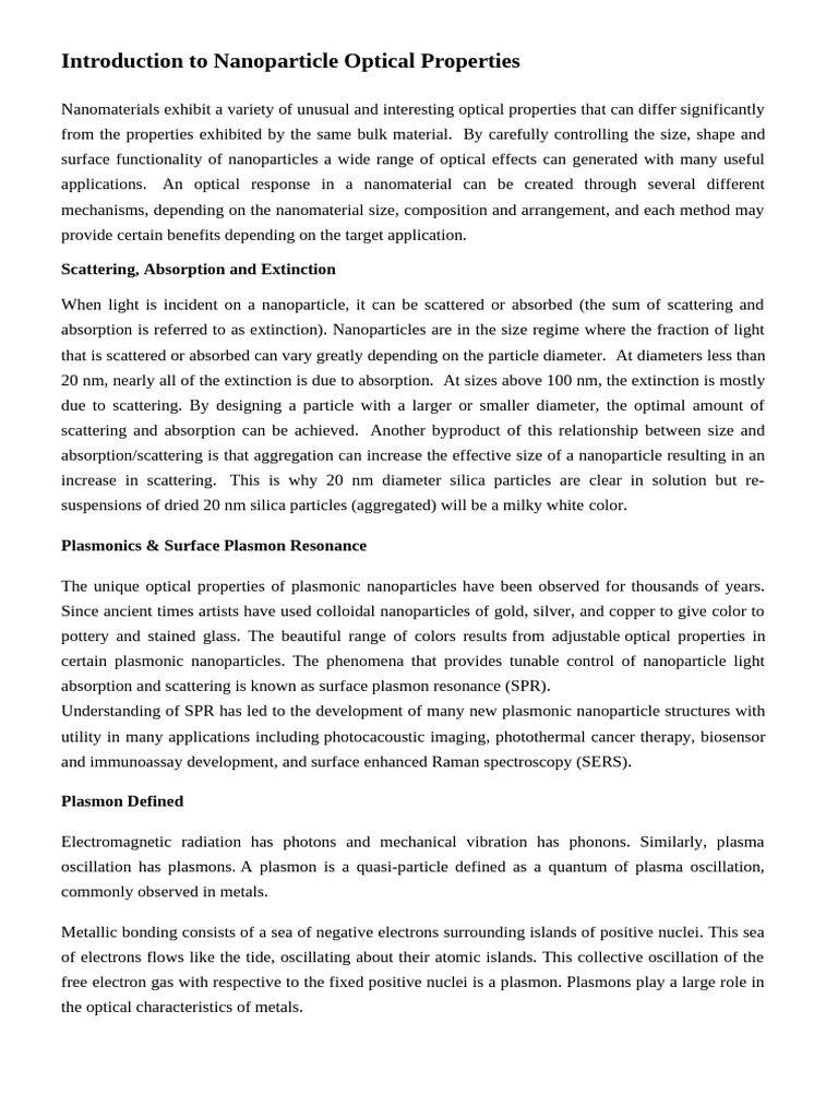 Nanoparticle Optical Properties Guide | PDF | Plasmon | Nanoparticle