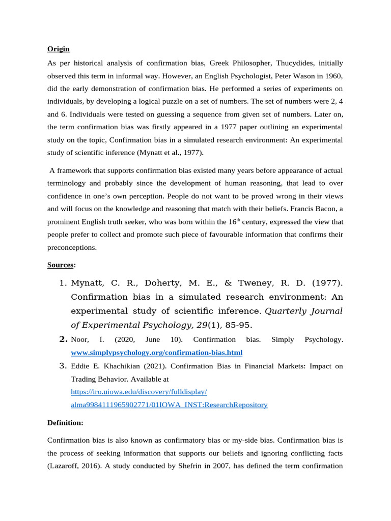 Origin of Confirmation Bias | PDF | Bias | Behavioral Economics