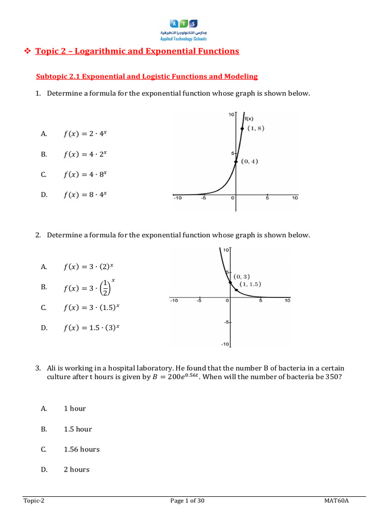 MAT60A-Topic 2-Logarithmic and Exponential Functions-QP | PDF | Mathematics | Mathematical Analysis