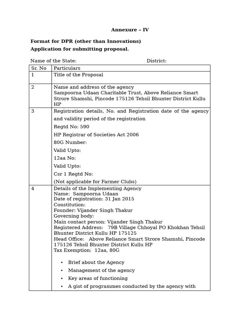 DPR Proposal Format for NGOs | PDF | Economies