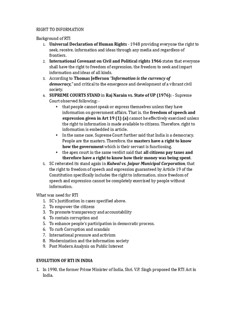RTI notes for CLASS | PDF | Privacy | Right To Privacy
