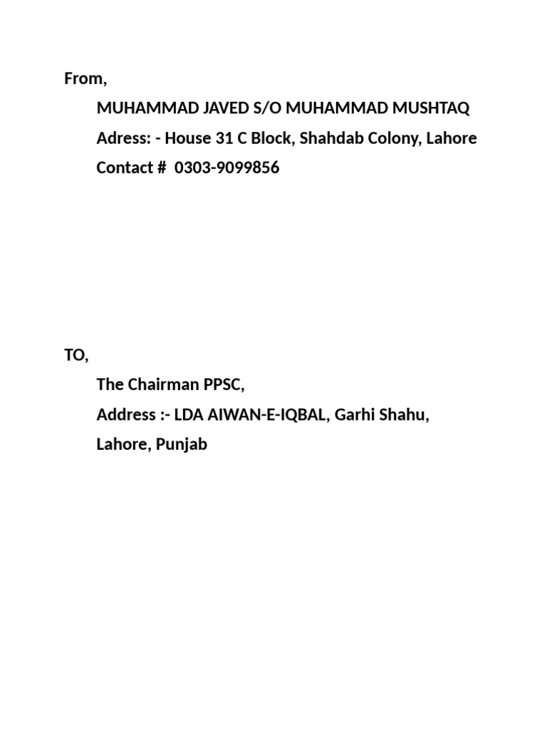 PPSC Chairman Contact Details | PDF