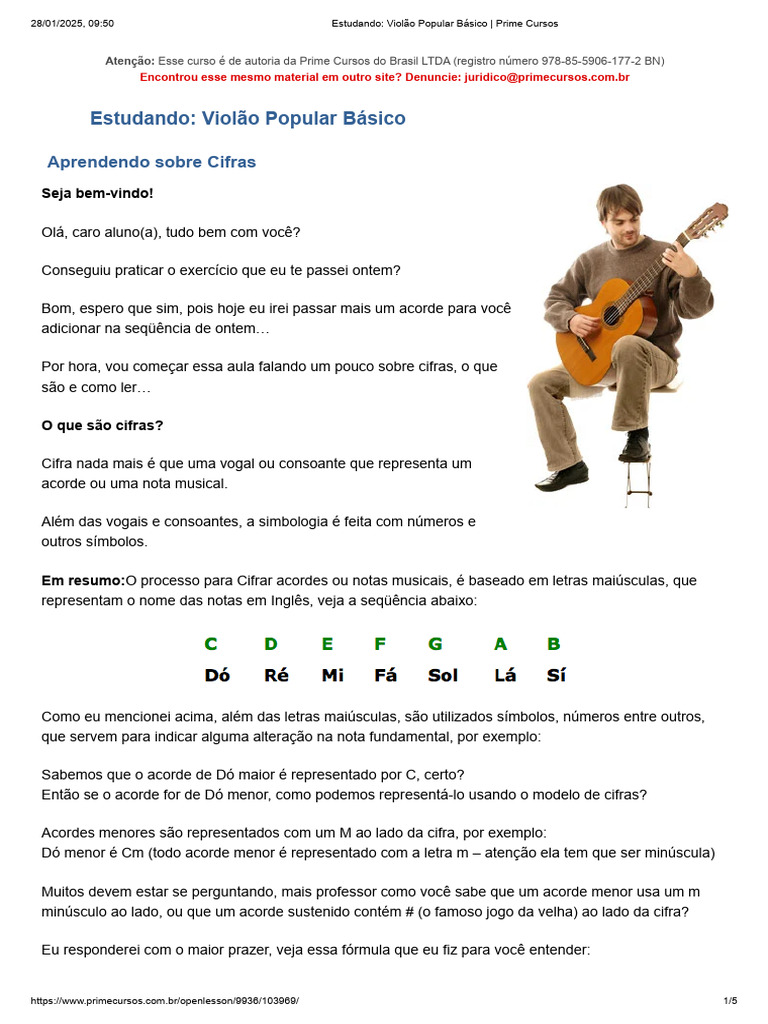 3 Estudando - Violão Popular Básico - Prime Cursos | PDF | Acorde (música) | Baixo