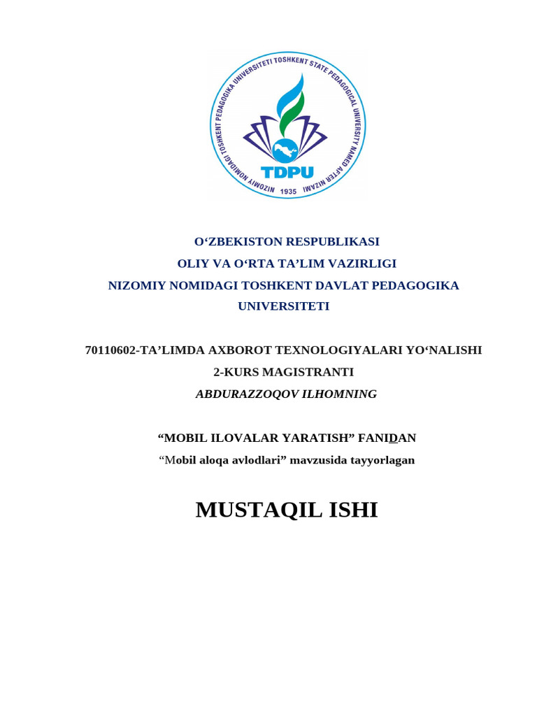 Mobil Ilovalar Yaratish | PDF