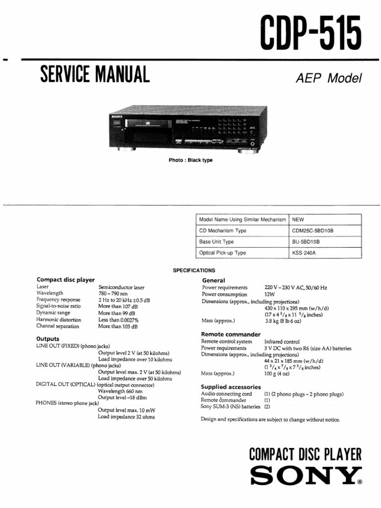 Sony CDP 515 | PDF