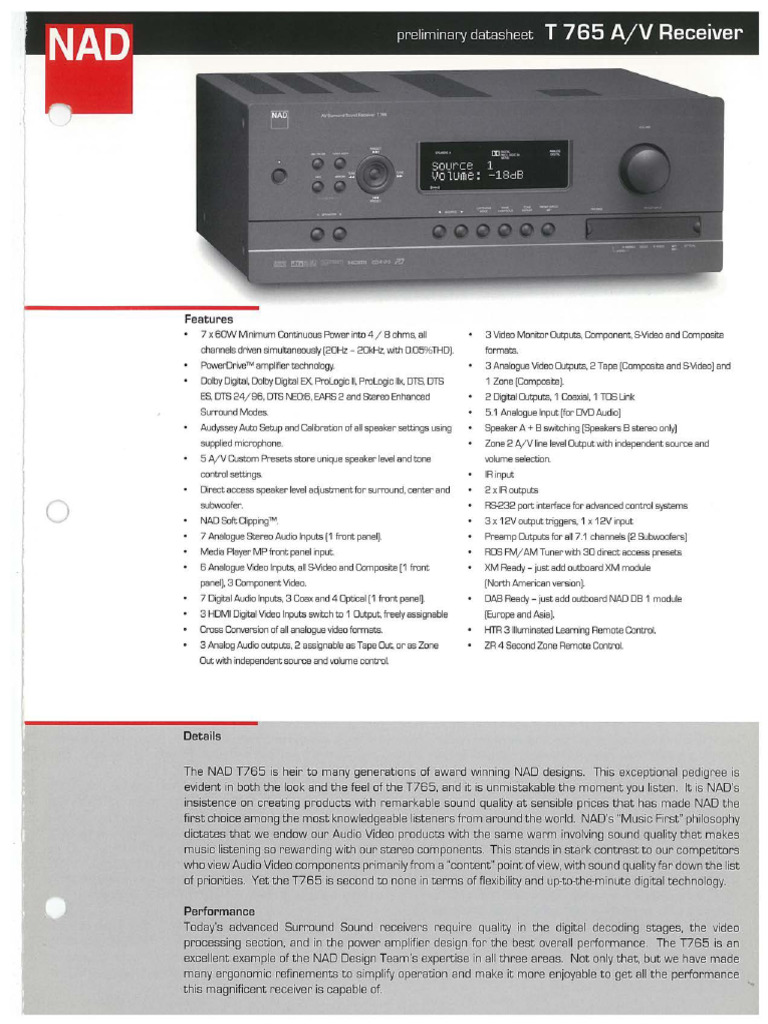 NAD T765 Datasheet | PDF