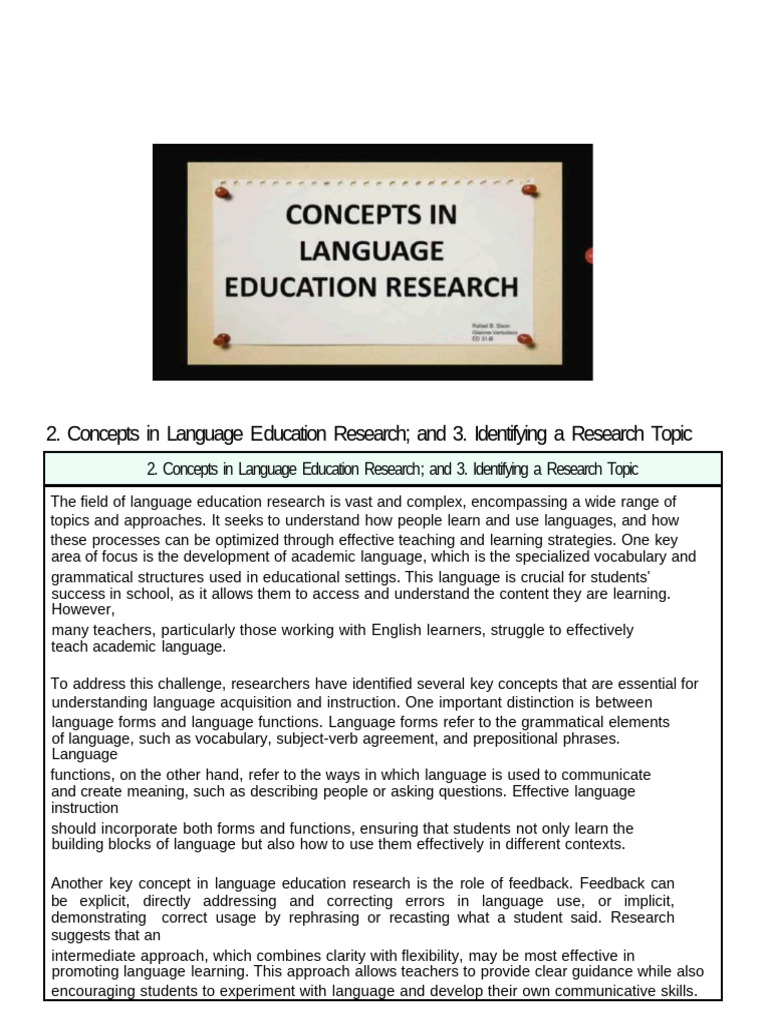 Concepts in Language Education Research and 3. - Identifying A Research ...