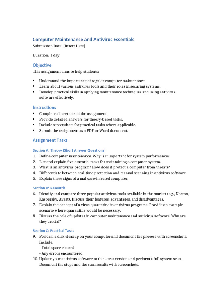 ICT Assignment Computer Maintenance | PDF | Antivirus Software | Computing