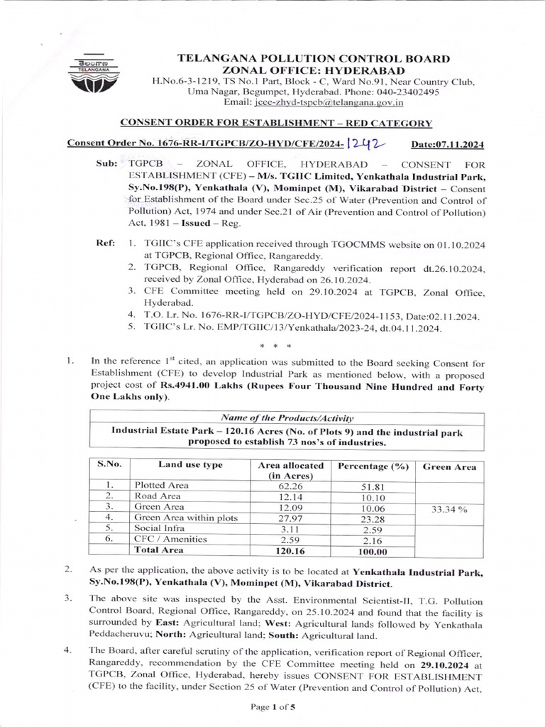 TGIIC LTD - Yenkatala CFE Order | PDF